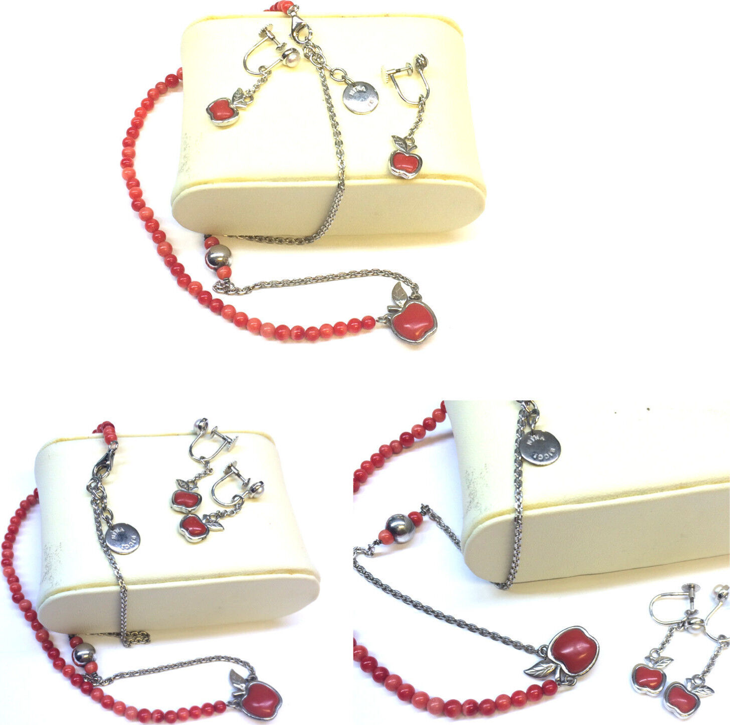 Edles Collier Rote Steine 925er Silber Silberset Kette Ohrschmuck Set ...