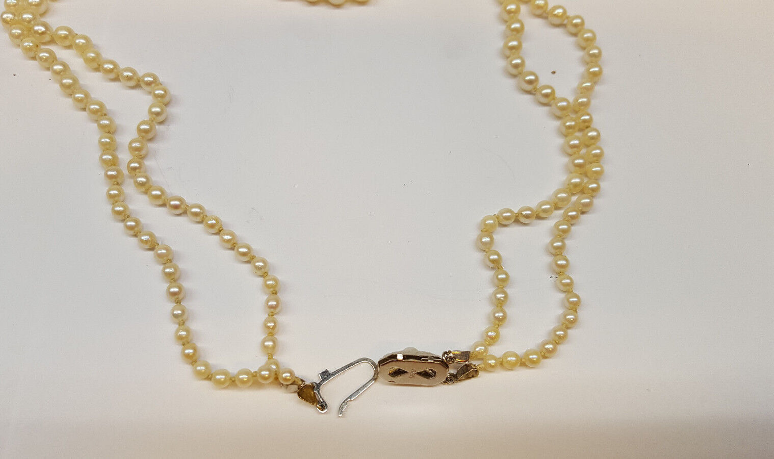 Zweireihige Akoya Perlenkette 585er Gold Verschluß Perlen Perlencollier ...
