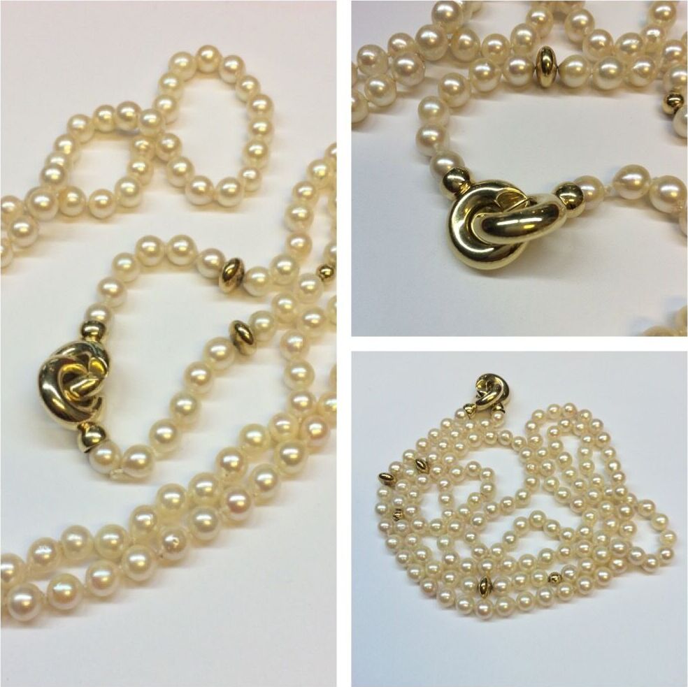 Lange Perlenkette Perlencollier 585 er Gold Verschluss 14 Karat Akoya ...