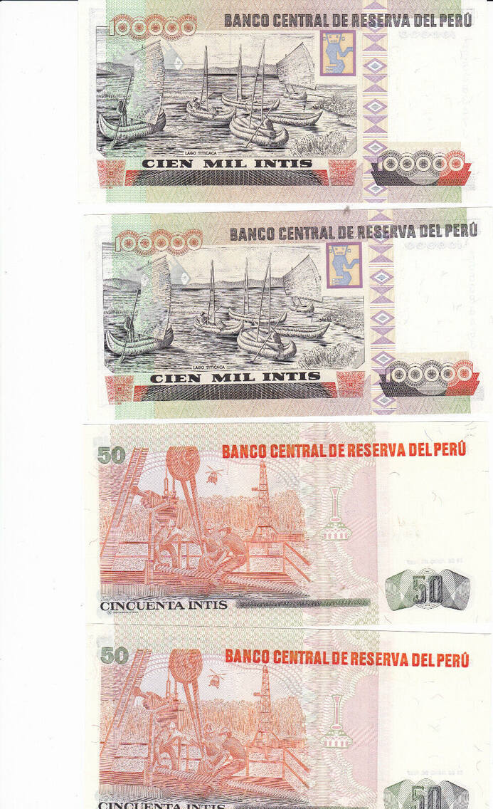 100000 Intis 50 - 100000 v. Chr. LOT Banknoten Peru 4 Geldscheine 50 ...