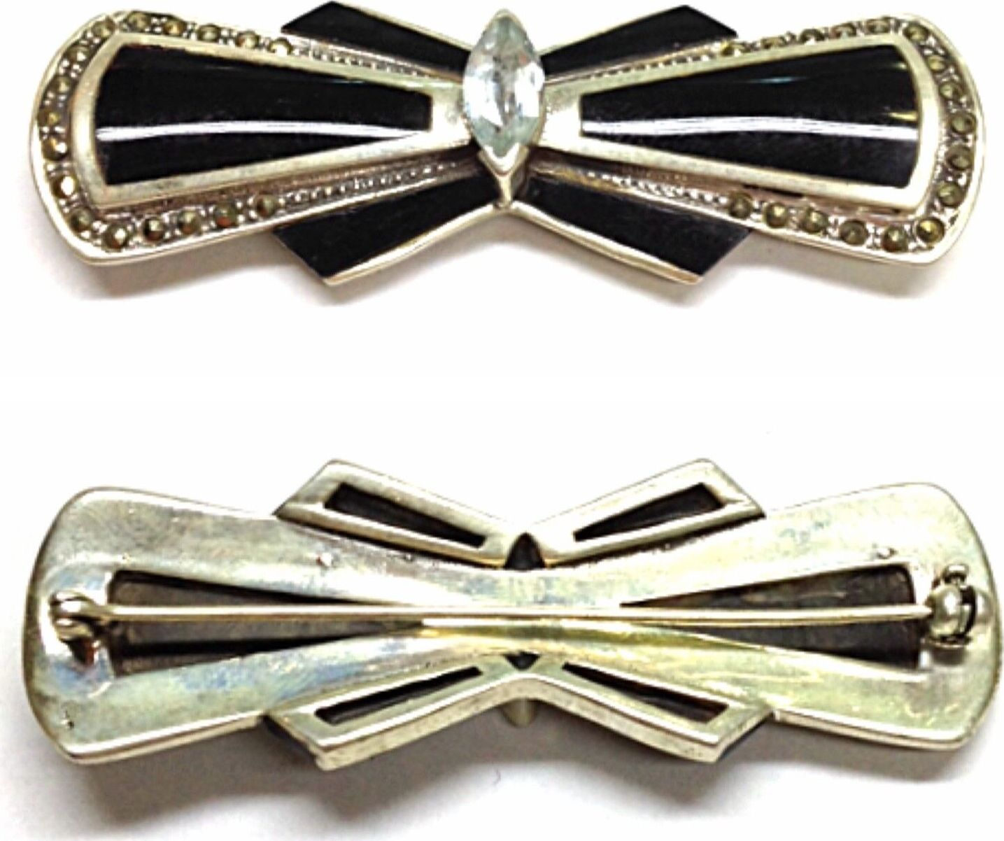 Brosche 800er Silber Onyx Markasiten blauer Stein Silberschmuck ...