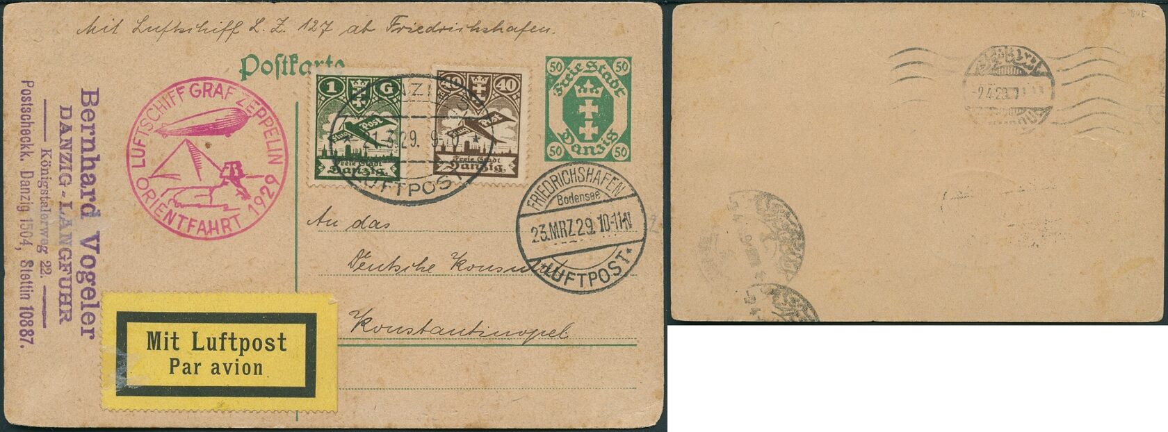 Briefmarken 1934 Zeppelin Danzig 1929 Orientfahrt Ganzsache ...