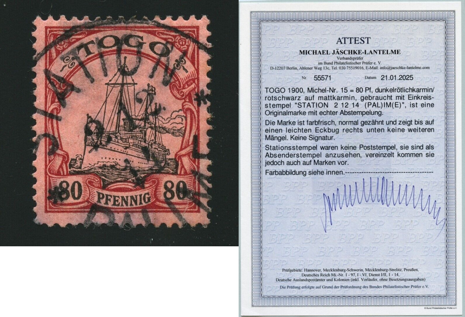 Briefmarken 1914 Togo Michel 15 Kaiseryacht Palime 2/12/14 ...