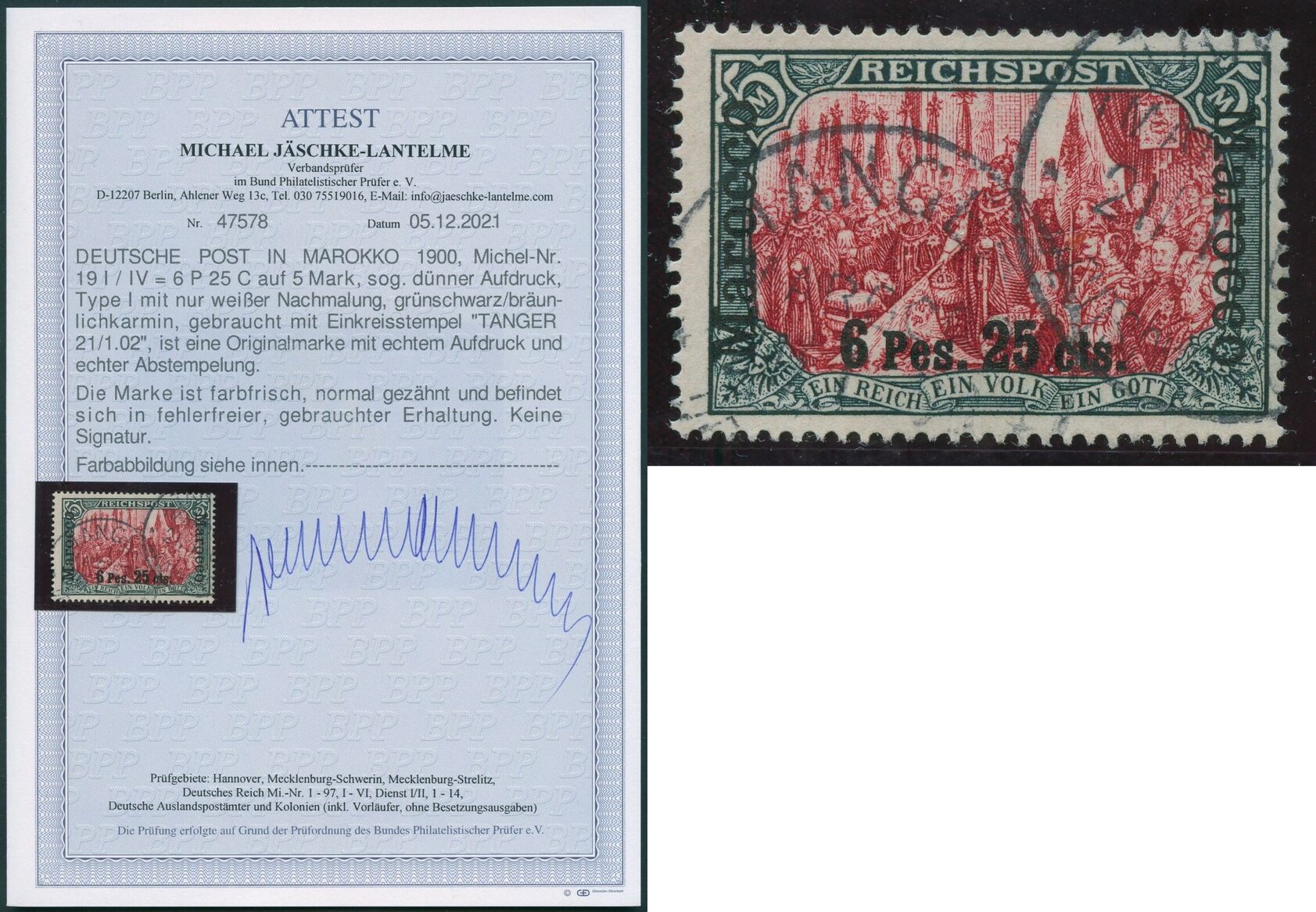 Briefmarken 1900 DP Marokko Michel 19 I / IV ° Tanger 21/1/02 Tadellos ...