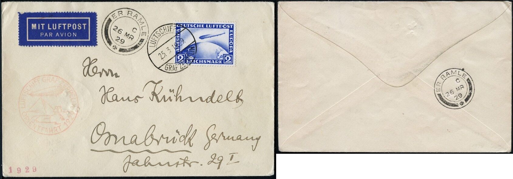 Briefmarken 1514 Zeppelin Dt. Reich 1929 Orientfahrt Type II Bordpost ...