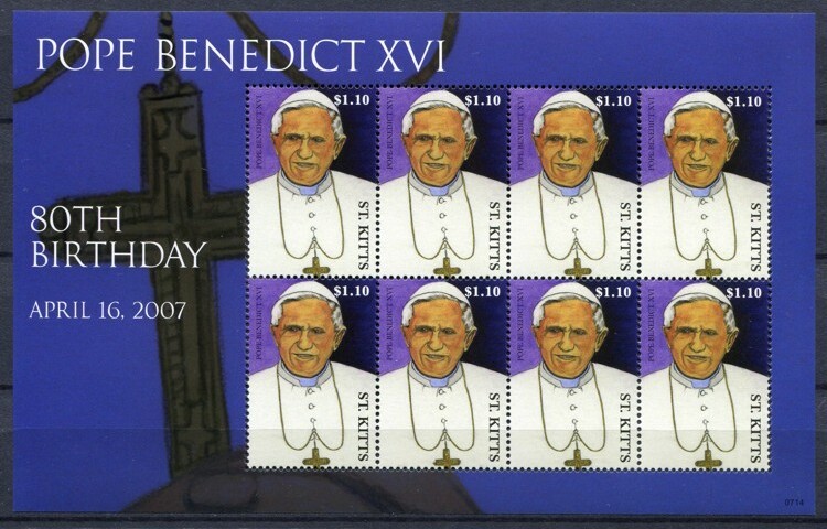 Briefmarken 1002 St. Kitts 2007 Papst Benedikt Pope Benedict Religion ...
