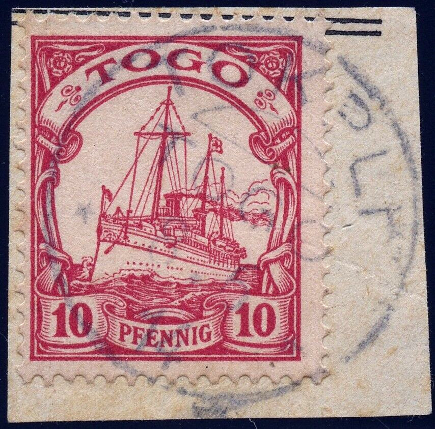 Briefmarken 1914 Togo Michel 9 Kaiseryacht ° Tokpli 8.6.14 Briefstück ...