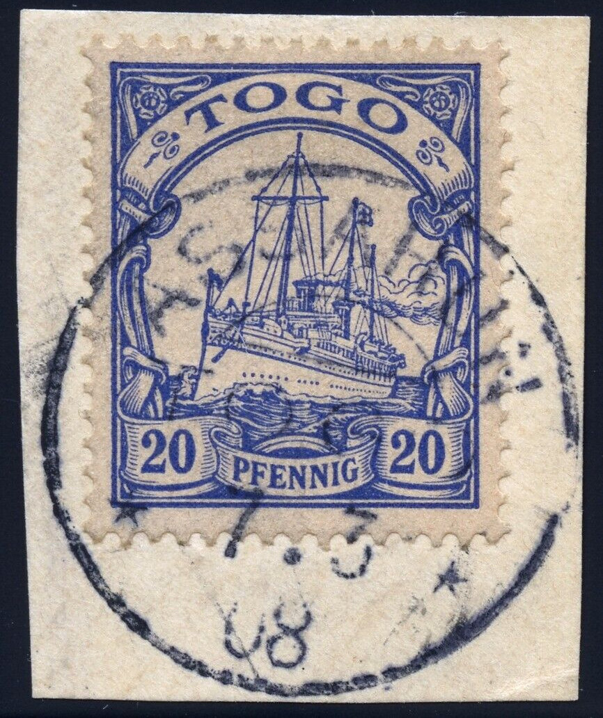 Briefmarken 1908 Togo Michel 10 ° Assahun 7/3/08 Briefstück Kaiseryacht ...