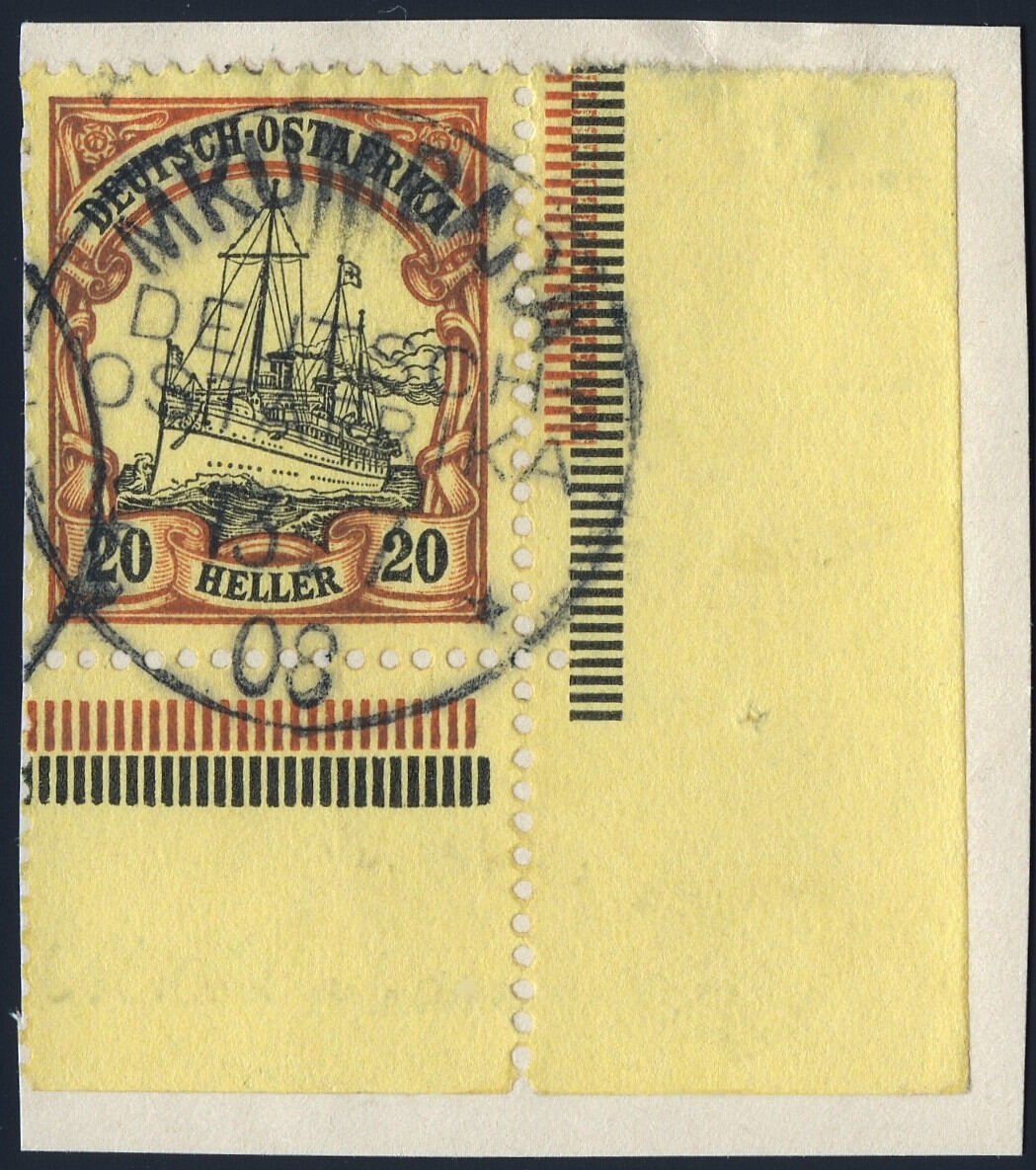 Briefmarken 1908 DOA Michel 26 Ecke ° Mkumbara 13/7/08 Briefstück / 301 ...