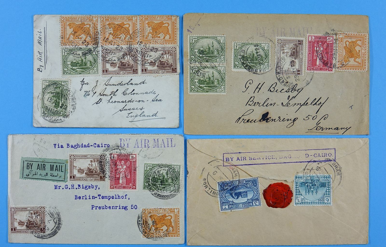 Briefmarken Irak Iraq 1920's Posten Luftpost-Briefe aus, nach oder via ...
