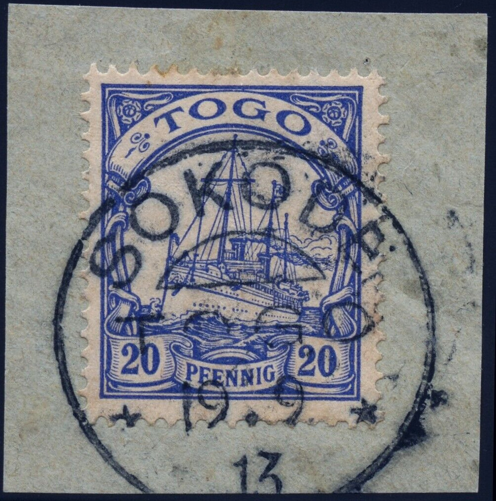 Briefmarken 1913 Togo Michel 10 Kaiseryacht ° Sokode 19/9/13 Briefstück ...