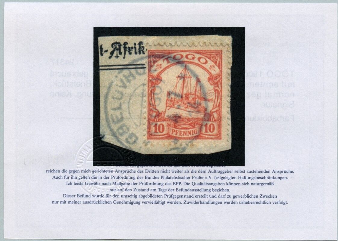Briefmarken 1914 Togo Michel 9 Kaiseryacht ° Agbeluvhoe 4/7/14 ...
