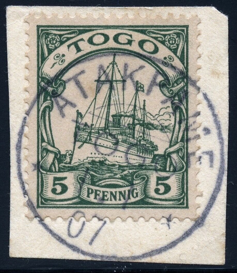 Briefmarken 1909 Togo Michel 8 ° Atakpame 1. 1. 07 ERSTTAG Briefstück ...