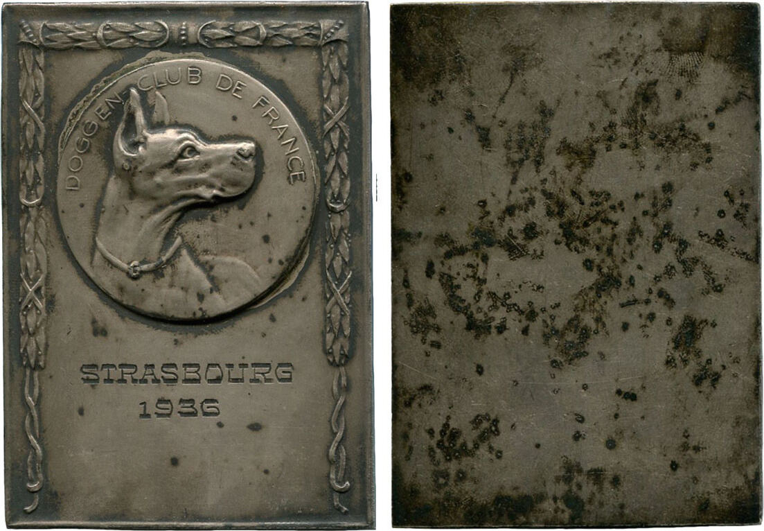 Strassburg - Frankreich, Einseitige Prämienplakette (1936), Doggen ...