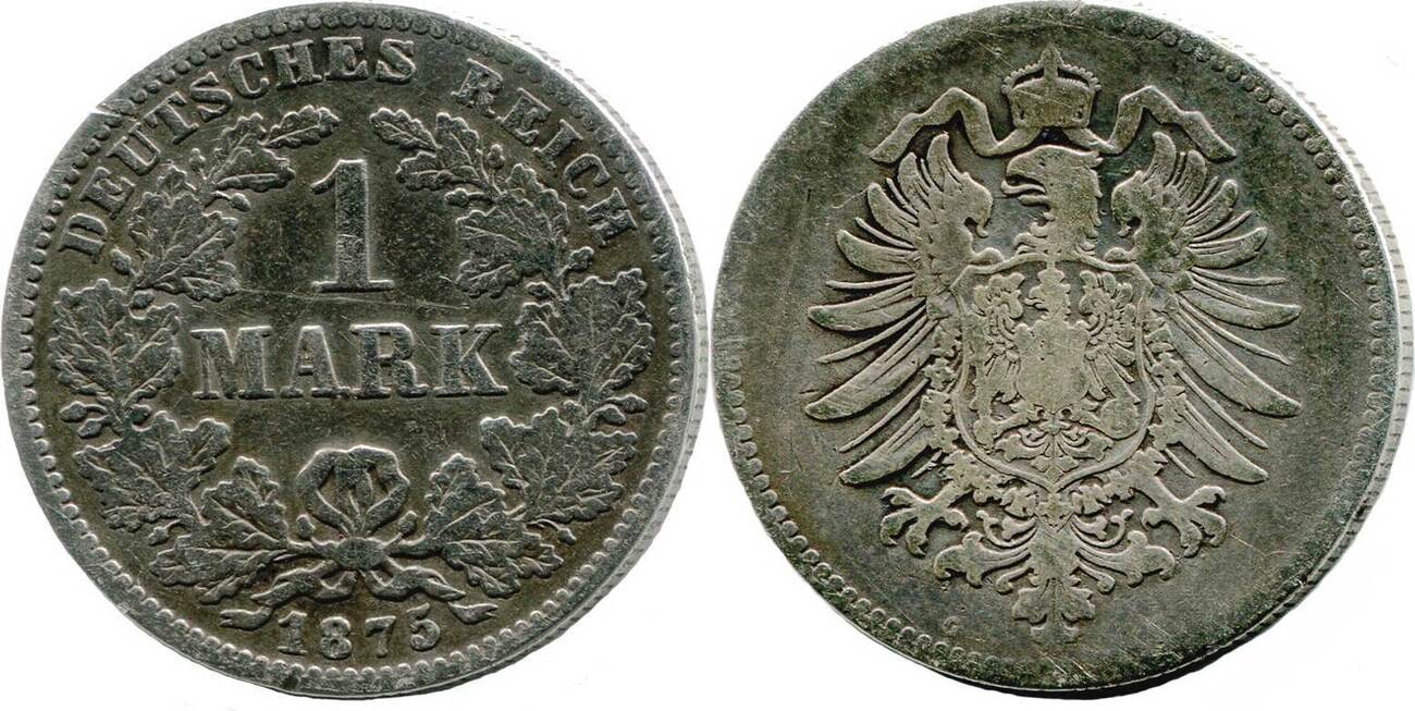 Deutsches Kaiserreich, 1 Mark 1875 G Av Sf., ss/s | MA-Shops