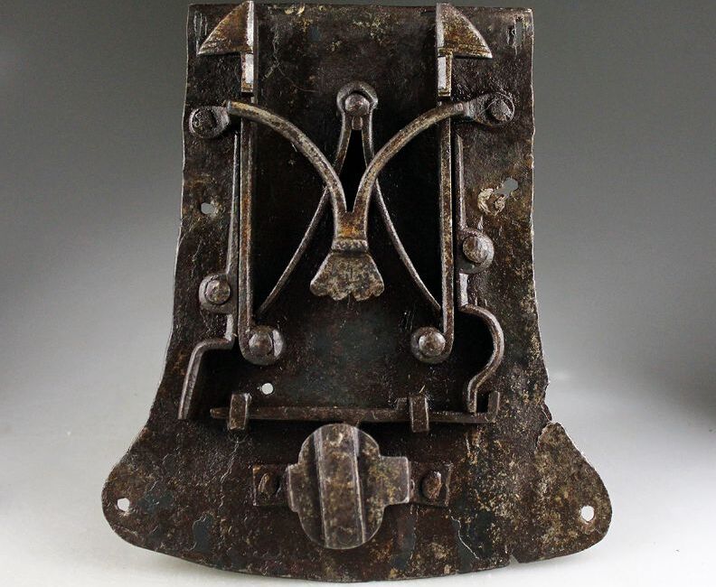 Medieval & later artifacts Massive iron lock w Gothic decoration, South ...