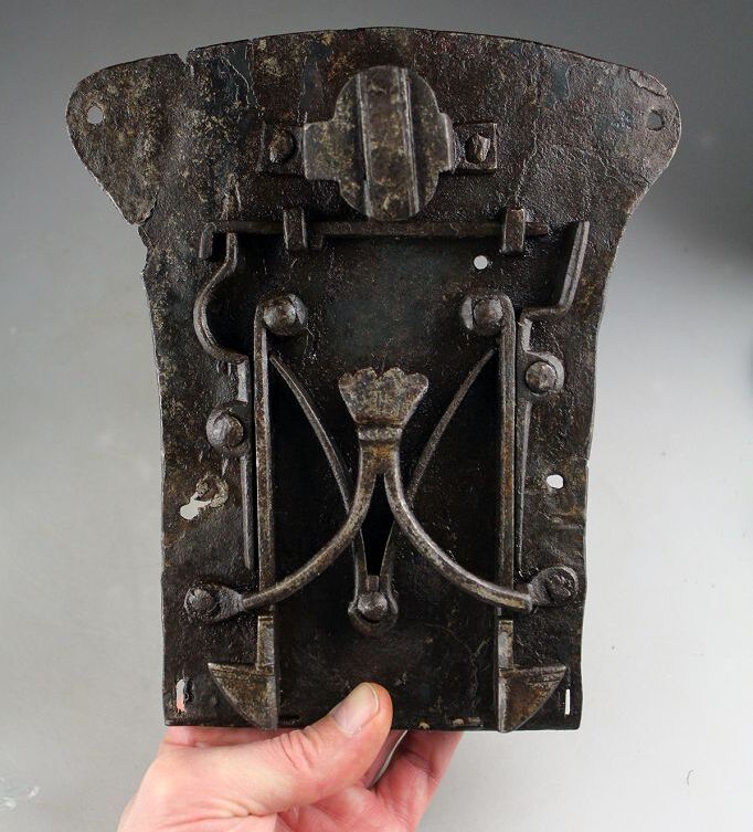 Medieval & later artifacts Massive iron lock w Gothic decoration, South ...