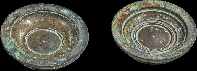 Ancient art Pair of heavy Roman bronze dishes w decorations, 1st.-3rd ...