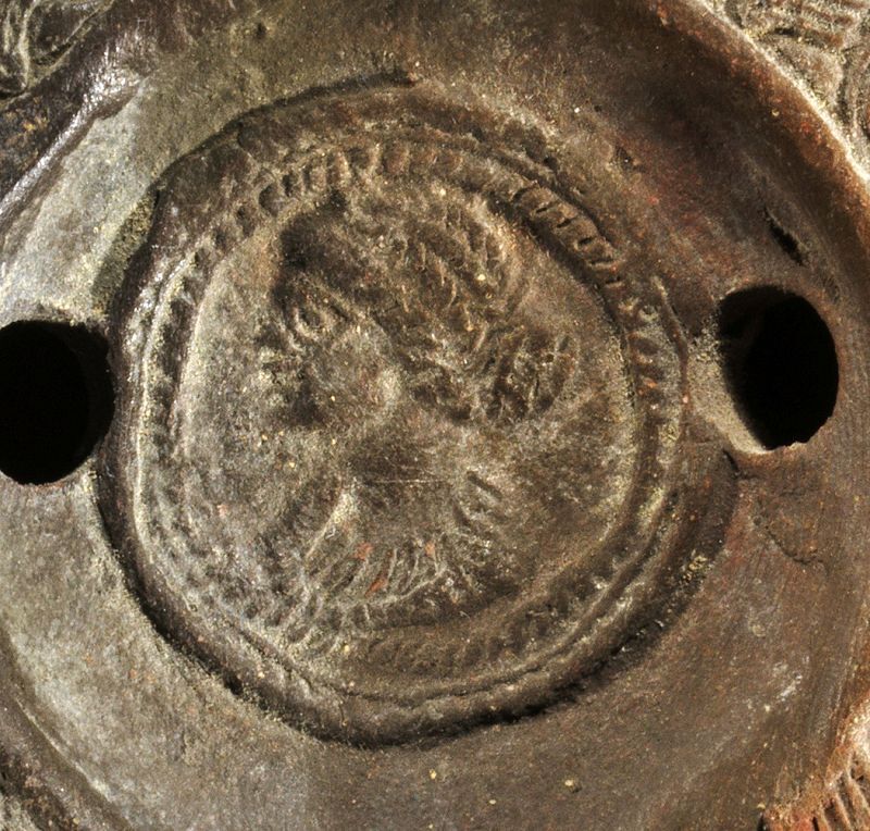 Ancient art Roman terracotta oil lamp with portrait of Empress Fausta ...