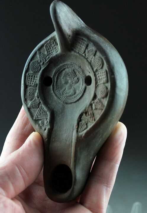 Ancient art Roman terracotta oil lamp with portrait of Empress Fausta ...
