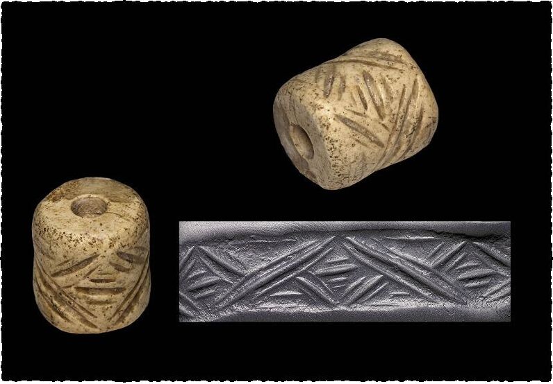 Ancient art Mesopotamian white stone Cylinder seal, Jemdet Nasr, 3300 ...