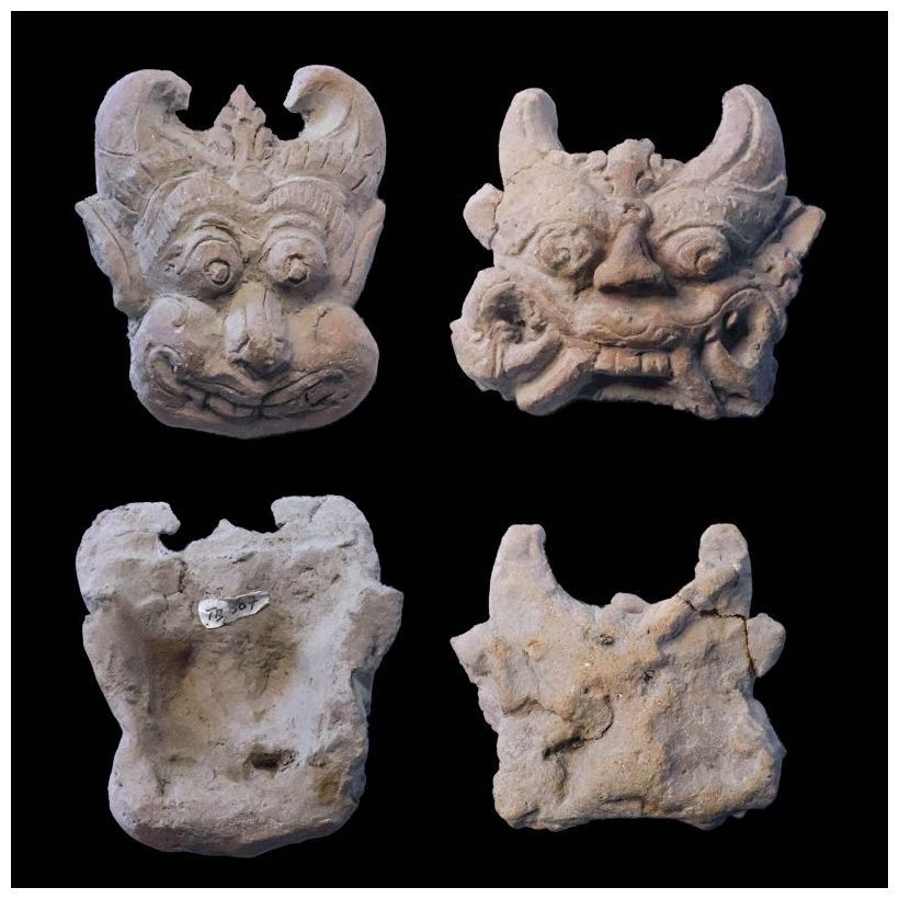 Asian art Pair of architectural 'masks', Indonesia, Java, Majapahit ...