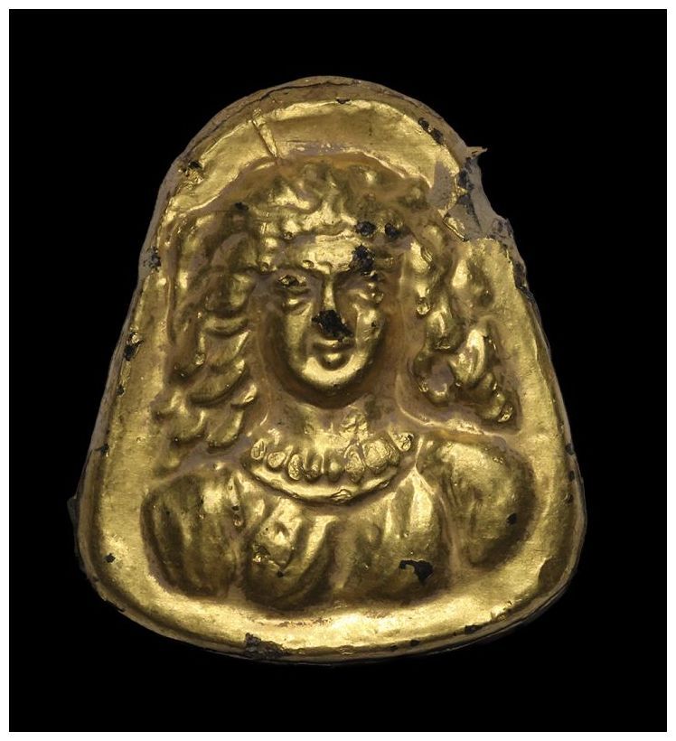 Ancient art Greek Hellenistic Gold Applique w Aphrodite, Bactria, 2nd ...