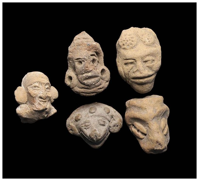 Ancient art Set of 5 Pre-columbian pottery heads of 'The Usual suspects ...