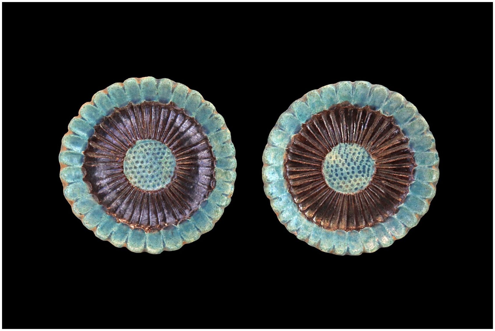 Asian art Pair of torquise blue glazed Chrysanthemum dishes China, Ming ...
