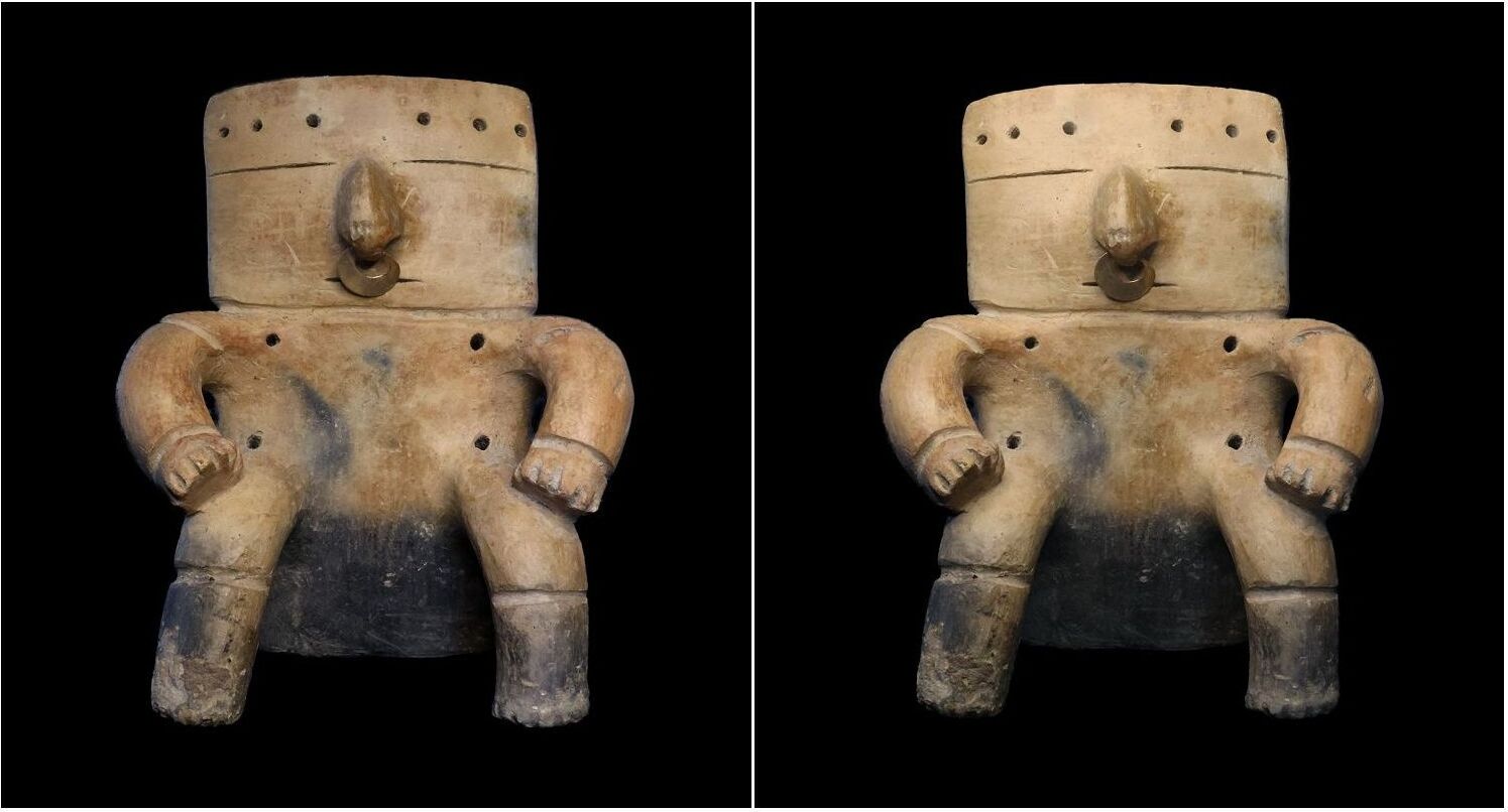 Ancient art Pre-Columbian, Quimbaya culture 'retablo' figure w gold ...