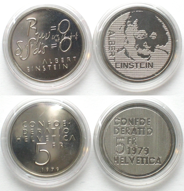 Schweiz EIDGENOSSENSCHAFT 2 x 5 Franken 1979 Formel & Portrait ALBERT EINSTEIN PP | MA-Shops