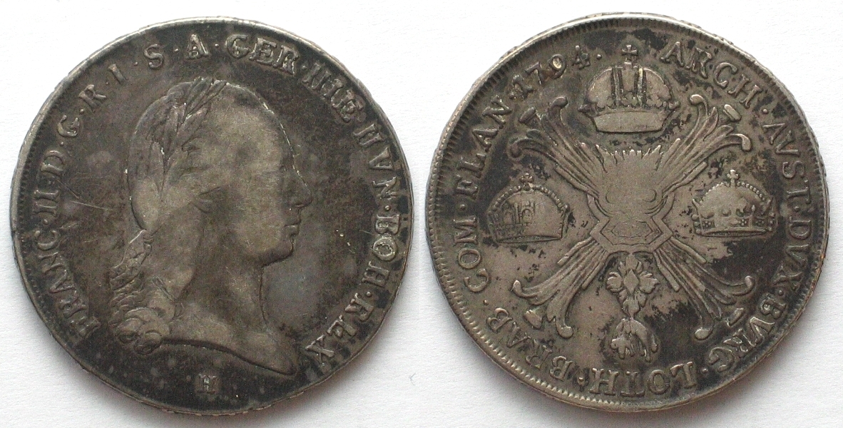 Haus Habsburg RDR Kronentaler 1796 H Günzburg FRANZ II. Silber ss+ | MA-Shops