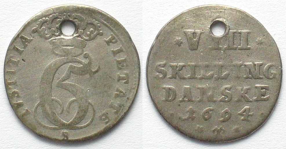 Glückstadt GLÜCKSTADT 8 Skilling Danske 1694 CHRISTIAN V. v. DÄNEMARK ...