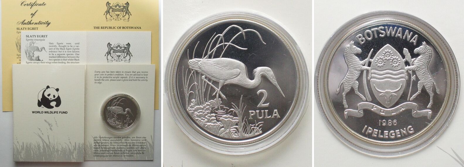 BOTSWANA 2 Pula 1986 Braunkehlreiher WWF Silber PP | MA-Shops