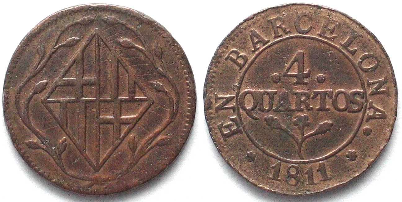 Spanien - Barcelona BARCELONA 4 Quartos 1811 JOSEPH NAPOLEON Kupfer ss ...
