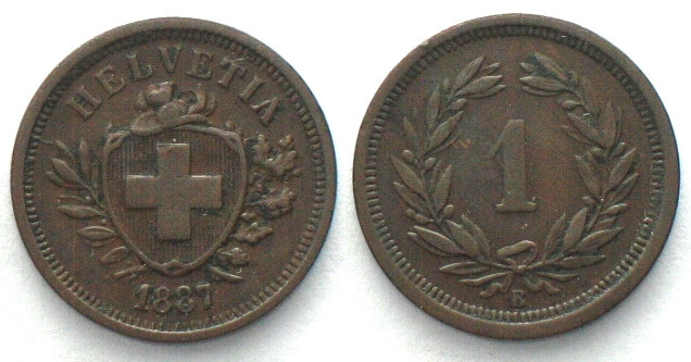 Schweiz EIDGENOSSENSCHAFT 1 Rappen 1887 Bronze ss-vz | MA-Shops