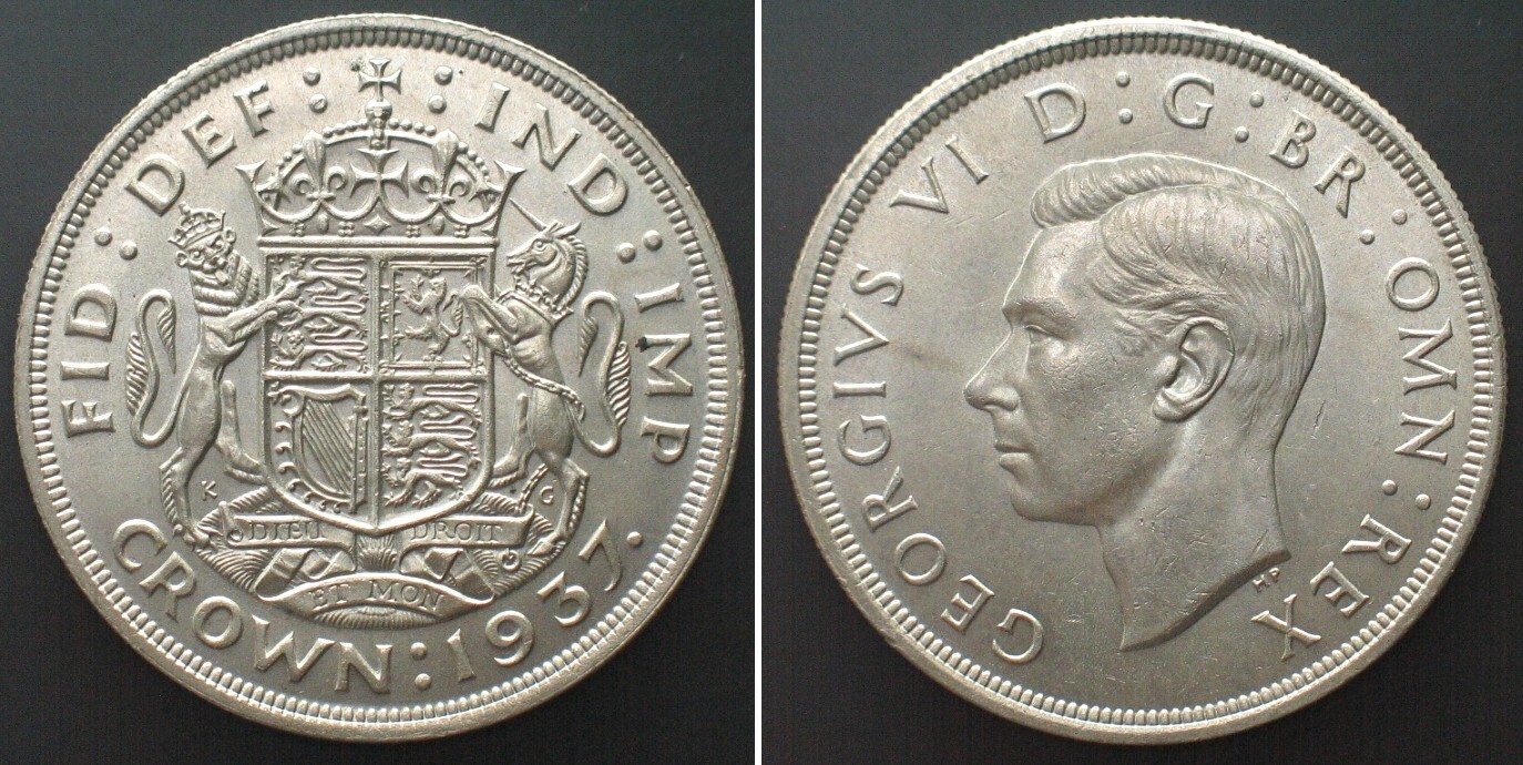 England GROSSBRITANNIEN 1 Crown 1937 GEORGE VI. Silber PRACHTSTÜCK ...