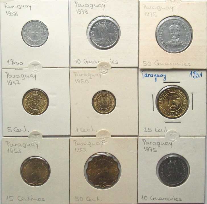 PARAGUAY Sammlung aus 9 Münzen 1938-1978, viele in Toperhaltung! | MA-Shops