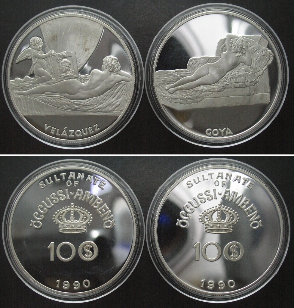 OCCUSSI - AMBENO. 2 x 100 Dollars 1990 VELAZQUEZ & GOYA Silber RAR ...