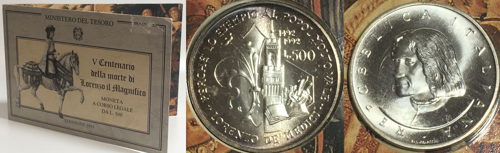 ITALIEN 500 Lire 1992 LORENZO DE MEDICI Silber im Blister stgl | MA-Shops