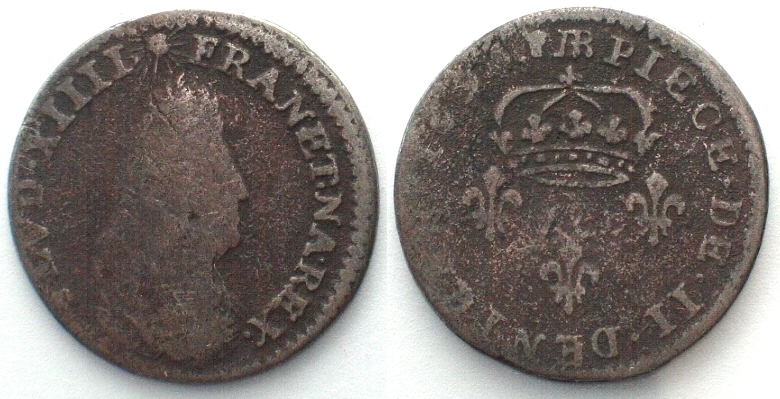 FRANKREICH 2 Deniers 1696 BB - STRASSBURG, LUDWIG XIV. Kupfer SELTEN! s ...