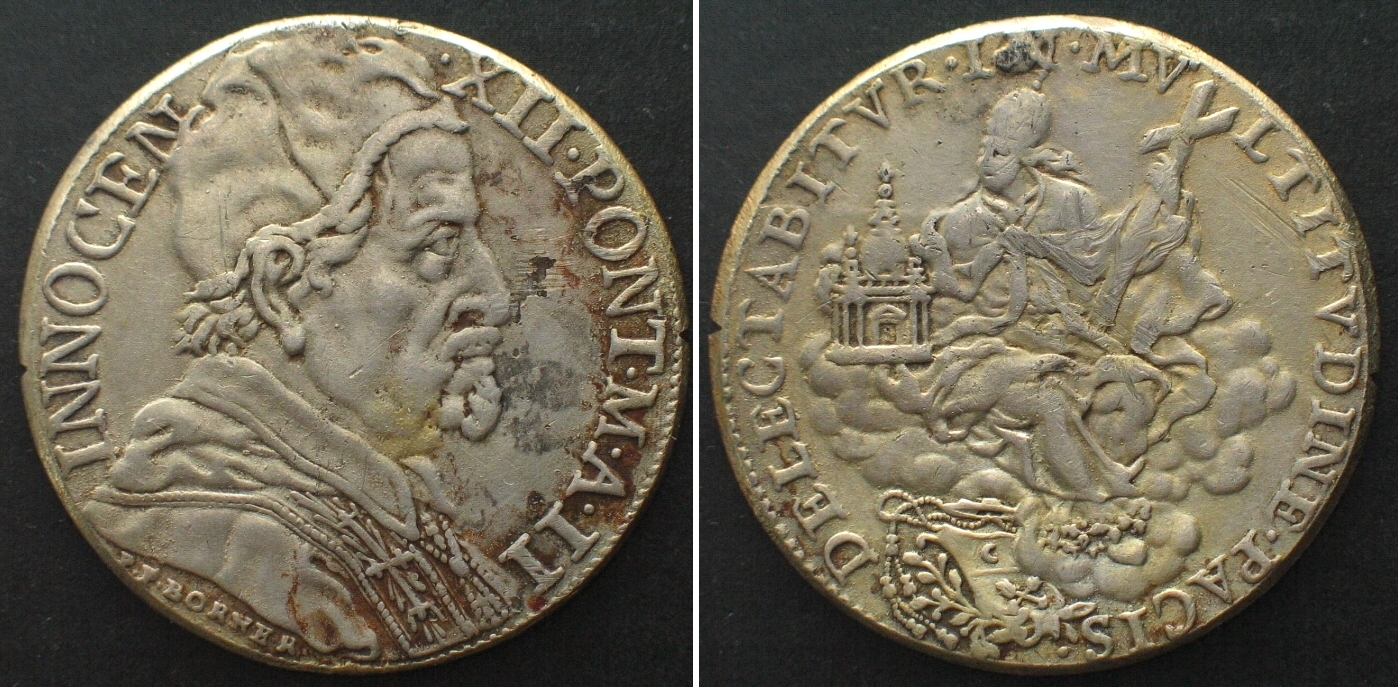 Vatikan KIRCHENSTAAT 1/2 Piastre (1692) An II, Kirche auf Wolken ...