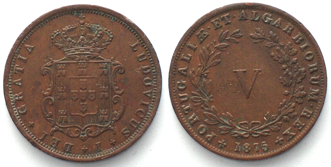 PORTUGAL 5 Reis 1875 LUIS I. Kupfer vz | MA-Shops
