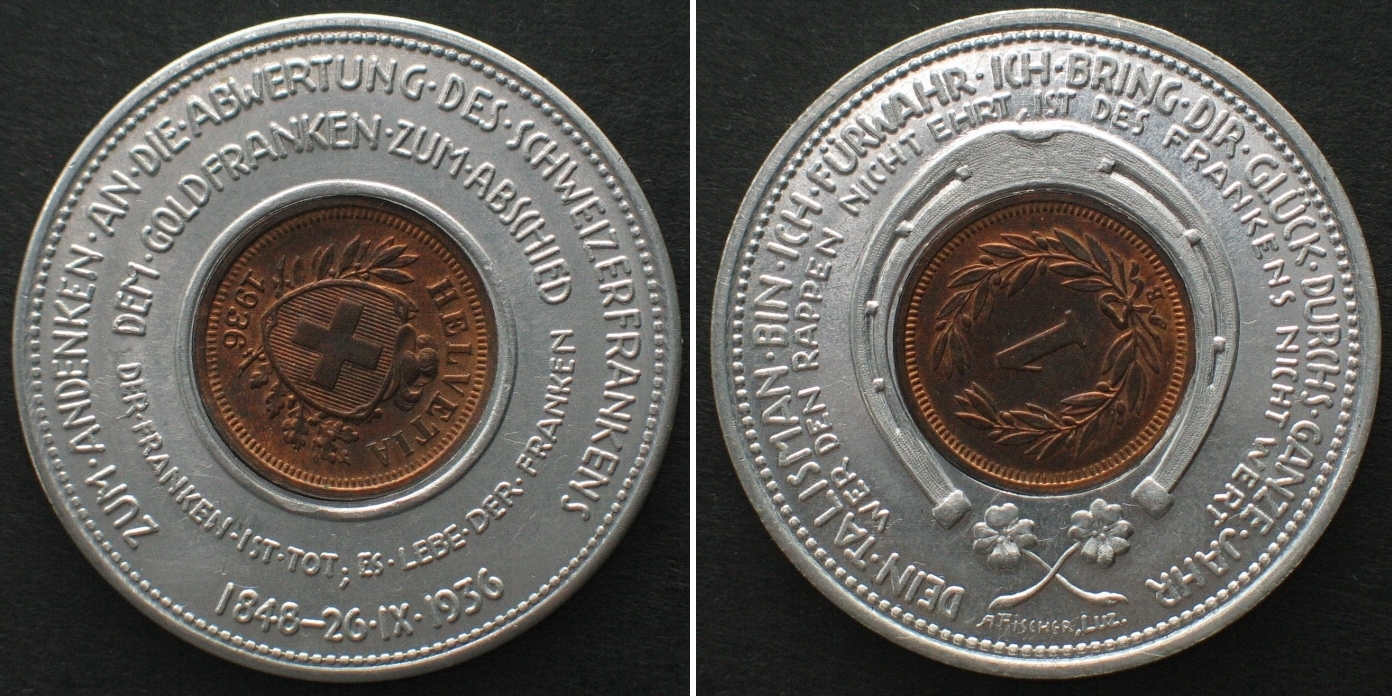 Schweiz - Medaillen DEM GOLDFRANKEN ZUM ABSCHIED 1936 Glücksbringer Alu ...