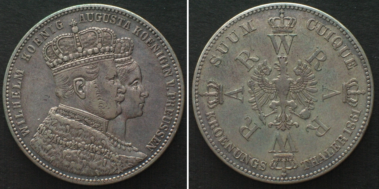 Vereinstaler PREUSSEN Taler KRÖNUNGSTALER 1861 WILHELM I. Silber ss+ ...