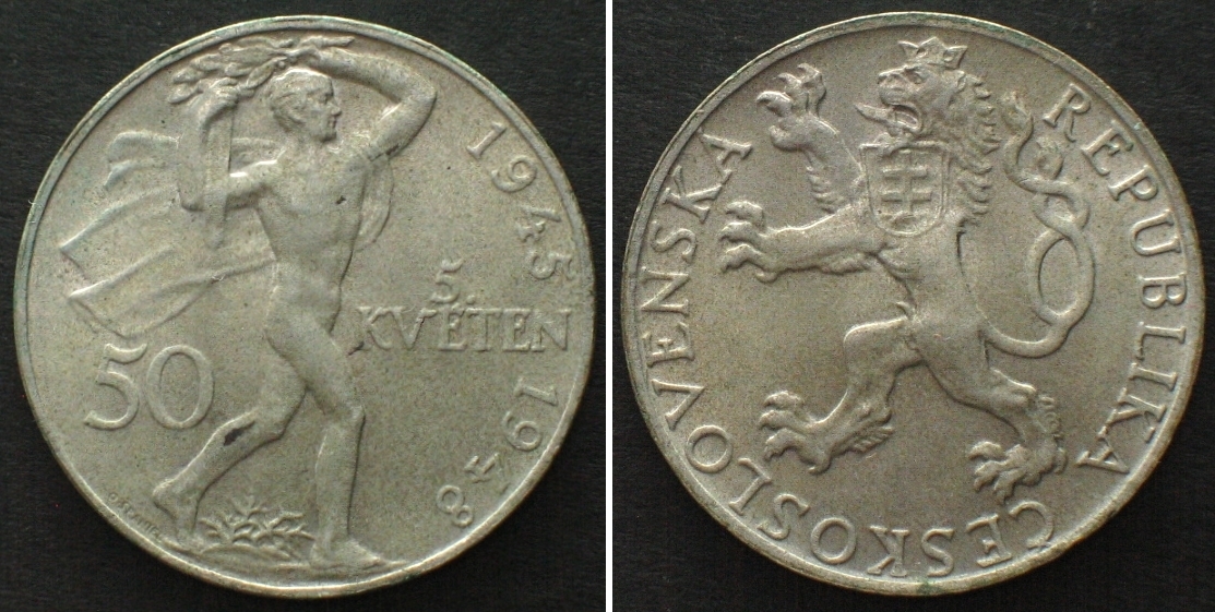 TSCHECHOSLOWAKEI 50 Korun 1948, 3 JAHRE PRAGER AUFSTAND, Silber unz ...