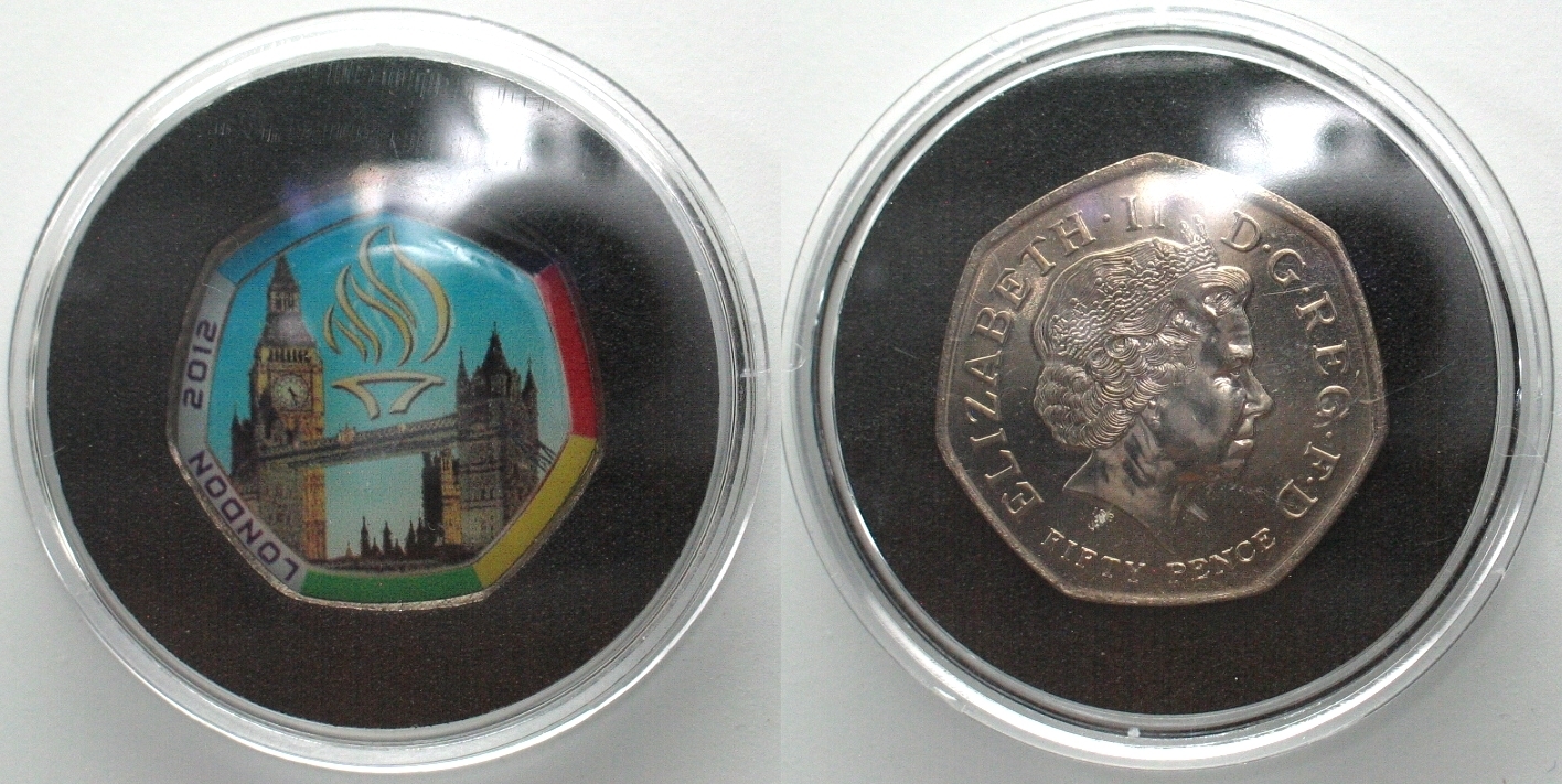 England 2012 LONDON OLYMPICS Tower Bridge 50p Fifty Pence Cold Enameled ...
