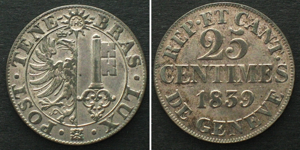 Schweiz - Genf GENEVE / GENF 25 Centimes 1839 Billon ERHALTUNG! unz ...