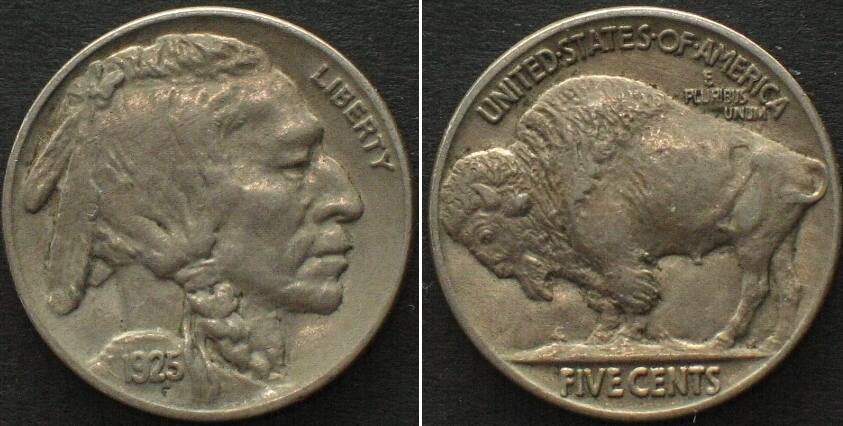 Vereinigte Staaten von Amerika USA 5 Cents 1925 Buffalo Nickel ERHALTUNG! vz+ | MA-Shops