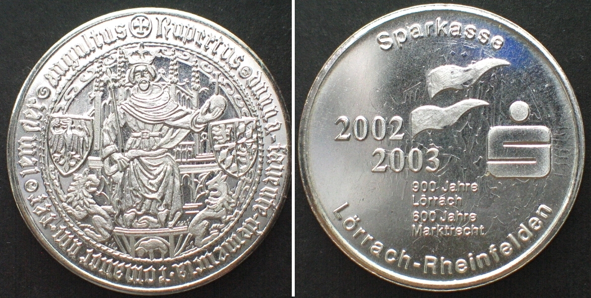 Deutschland - Medaillen 2002-2003 LÖRRACH Fallhammer-Prägung 900 J ...